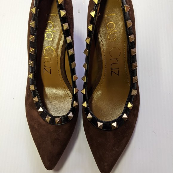 Lola Cruz | Shoes | Lola Cruz Pyramid Stud Kitten Heels Suede Brown Pumps | Poshmark